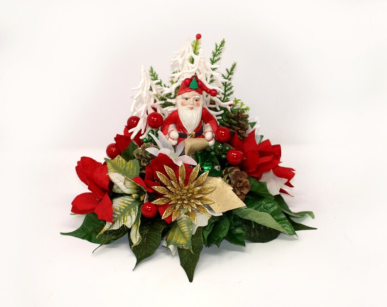 Holiday Floral Arrangement Centerpiece Santa Claus Figurine - Etsy