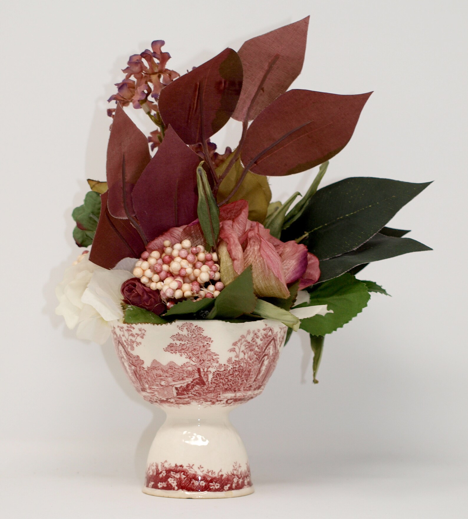 Teacup Silk Flower Arrangement, Flowers, Vintage Tall Cup, Roses,shabby ...