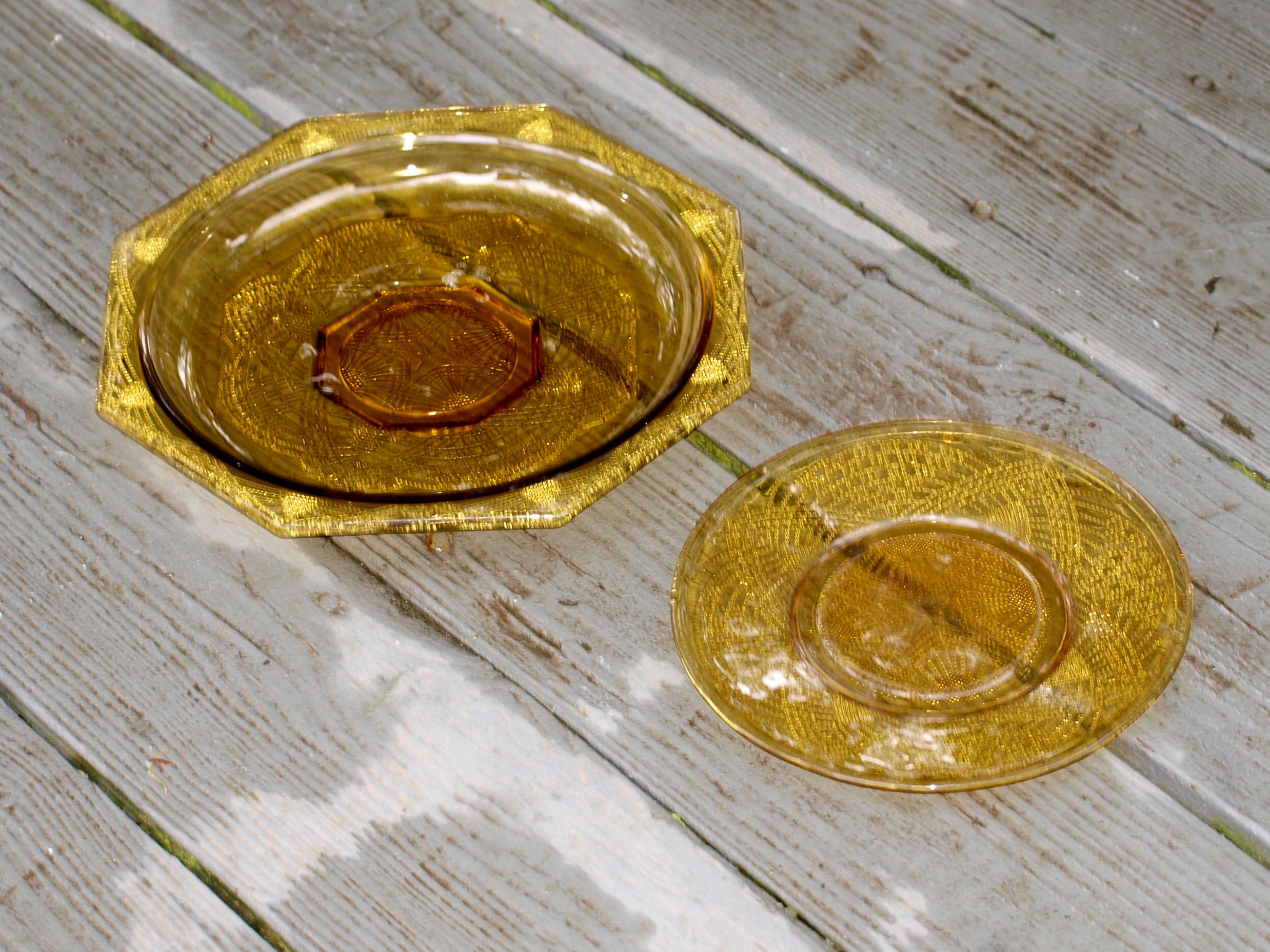 2 Vintage Amber Glass Plates Dishesshabby Chic Cottage | Etsy
