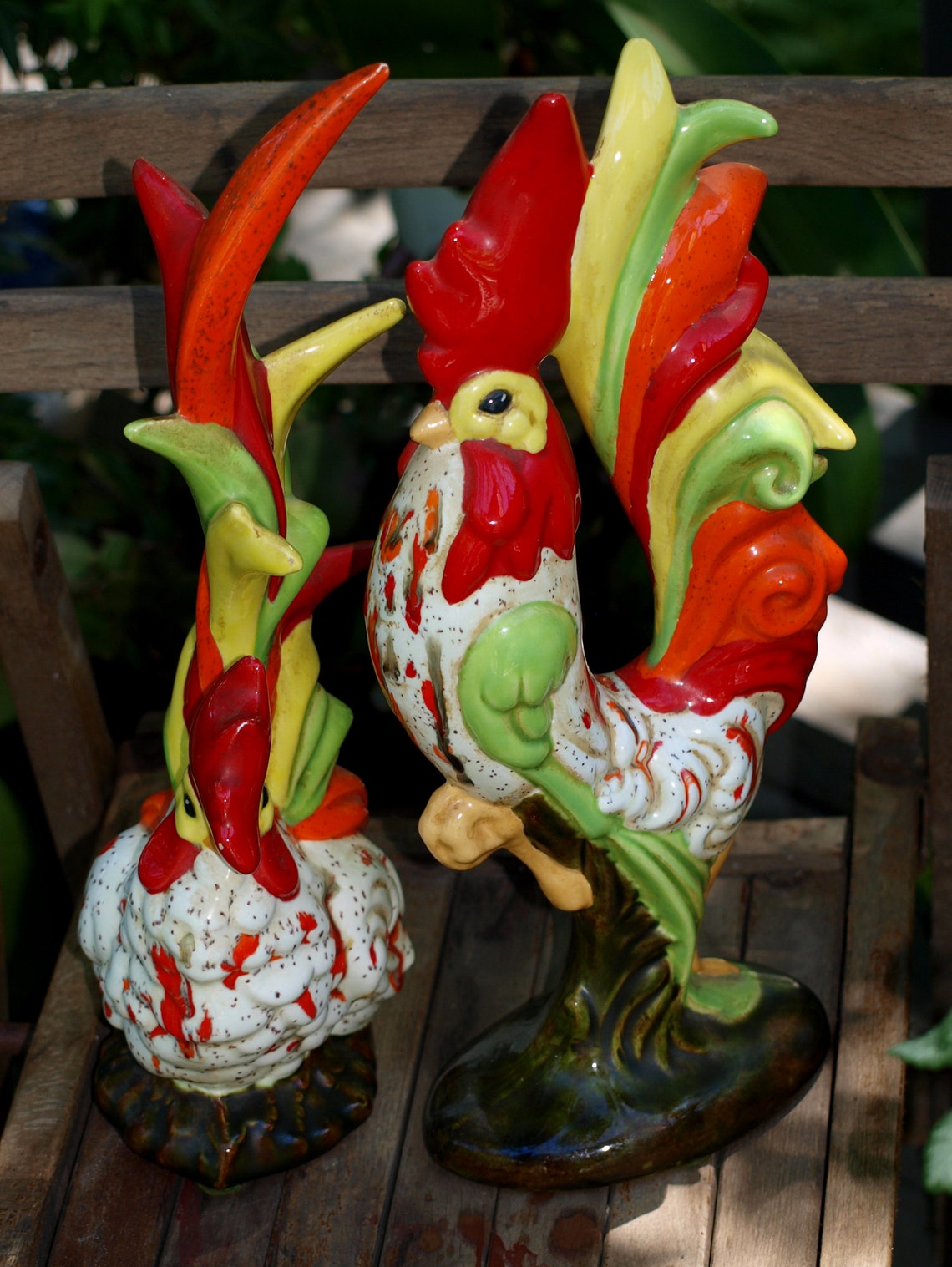 Colorful and Beautiful Vintage Rooster and Hen Figurine Set | Etsy