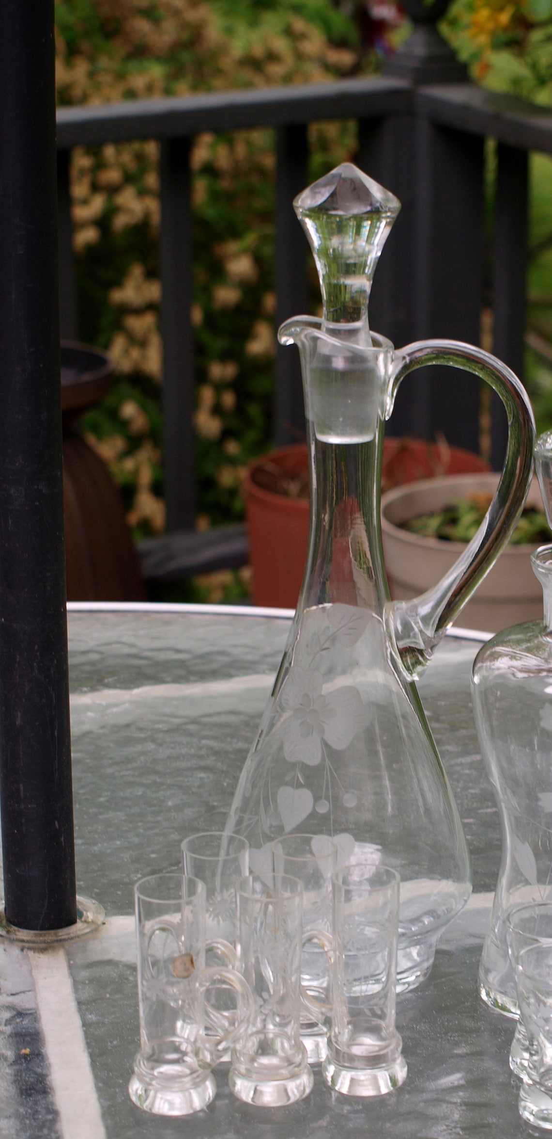 Beautiful Vintage Decanter Set Etched Glass Frosted Flowers | Etsy