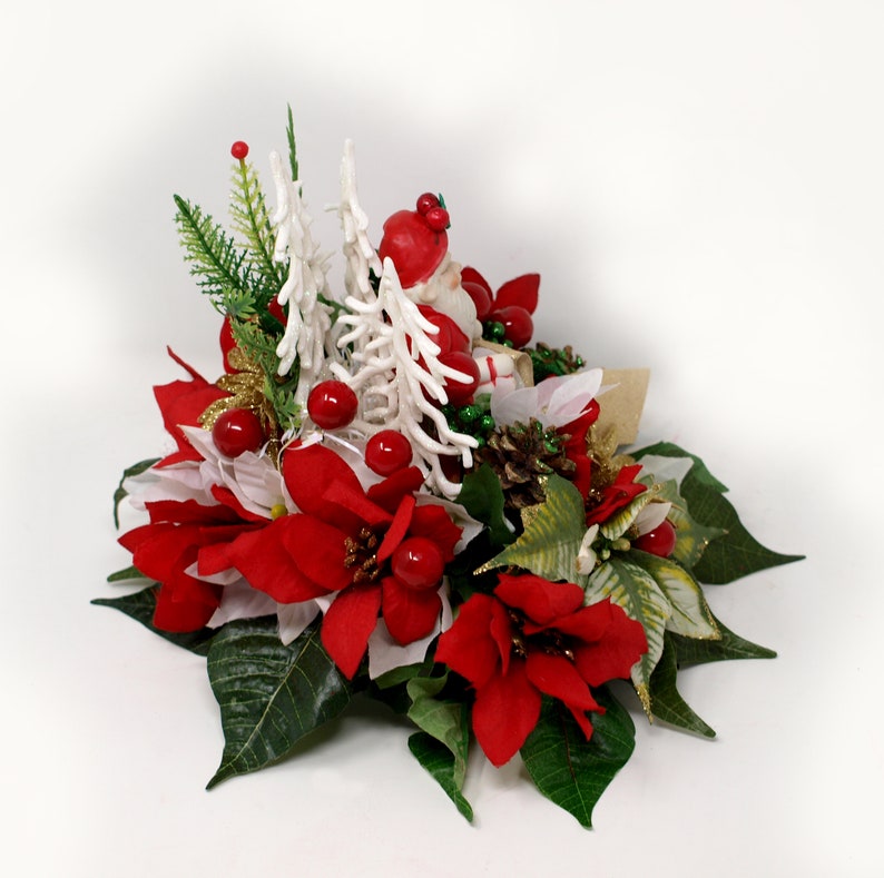 Holiday Floral Arrangement Centerpiece Santa Claus Figurine - Etsy