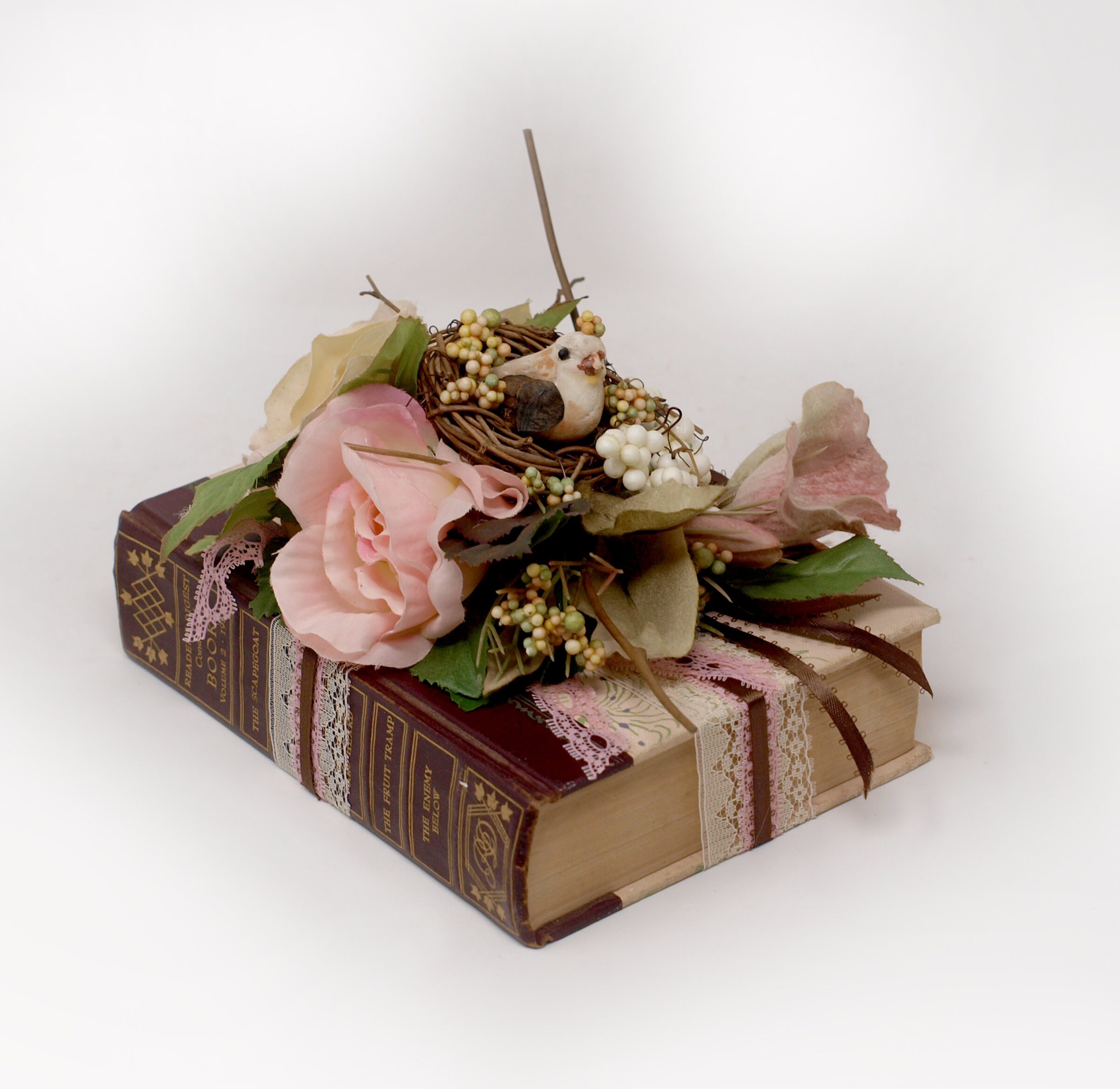 Shabby Chic Floral Arrangement Centerpiece Bird in nest | Etsy