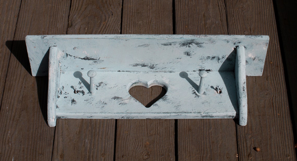 Large Hand Painted Shabby Chic Shelf With Heart 23.75 Inch | Etsy