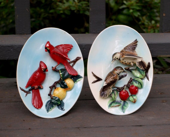 Set of Vintage Cardinal & Flicker Bird Ceramic Plaques | Etsy