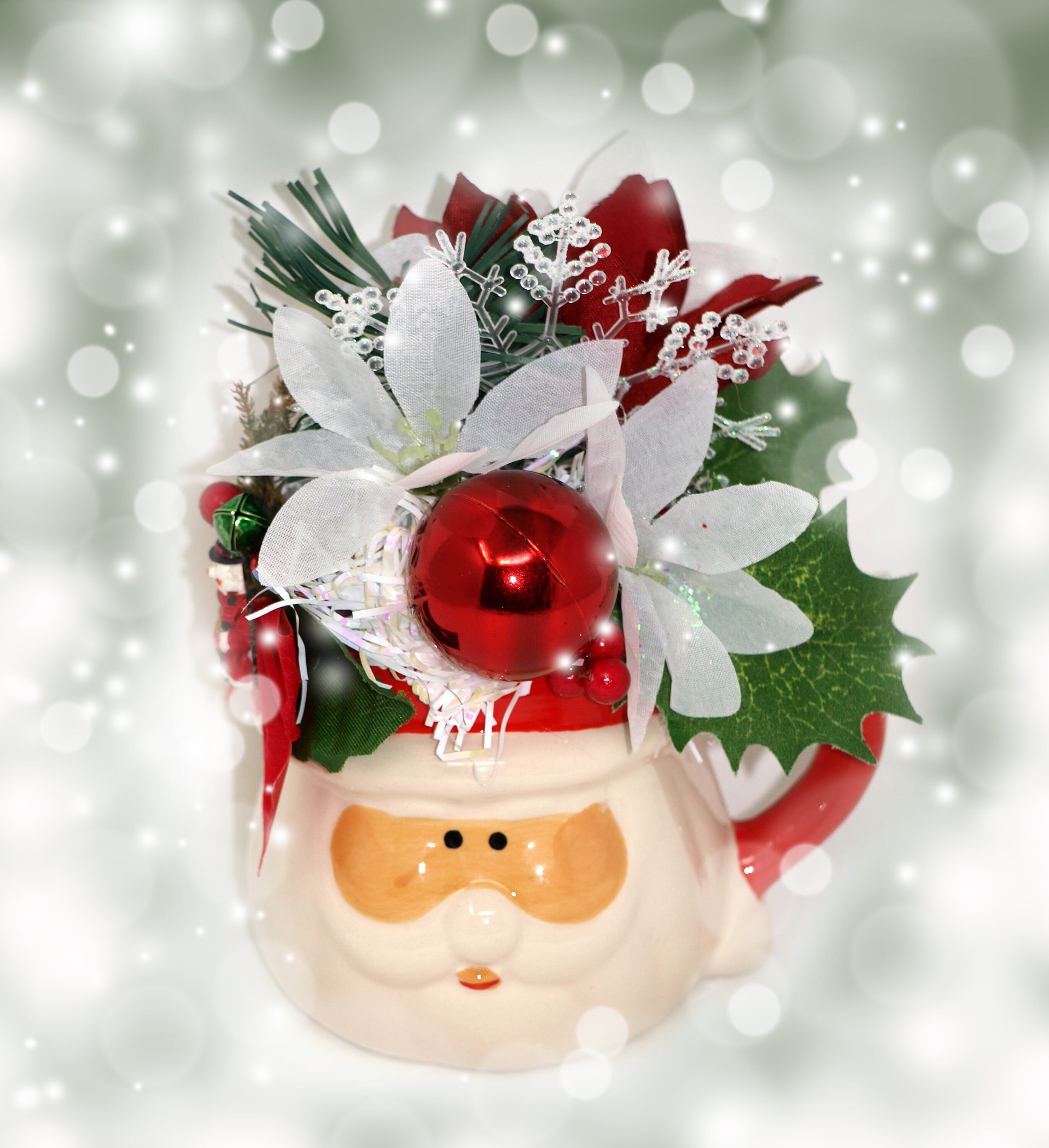 Holiday Floral Arrangement Centerpiece Santa Claus Mug | Etsy