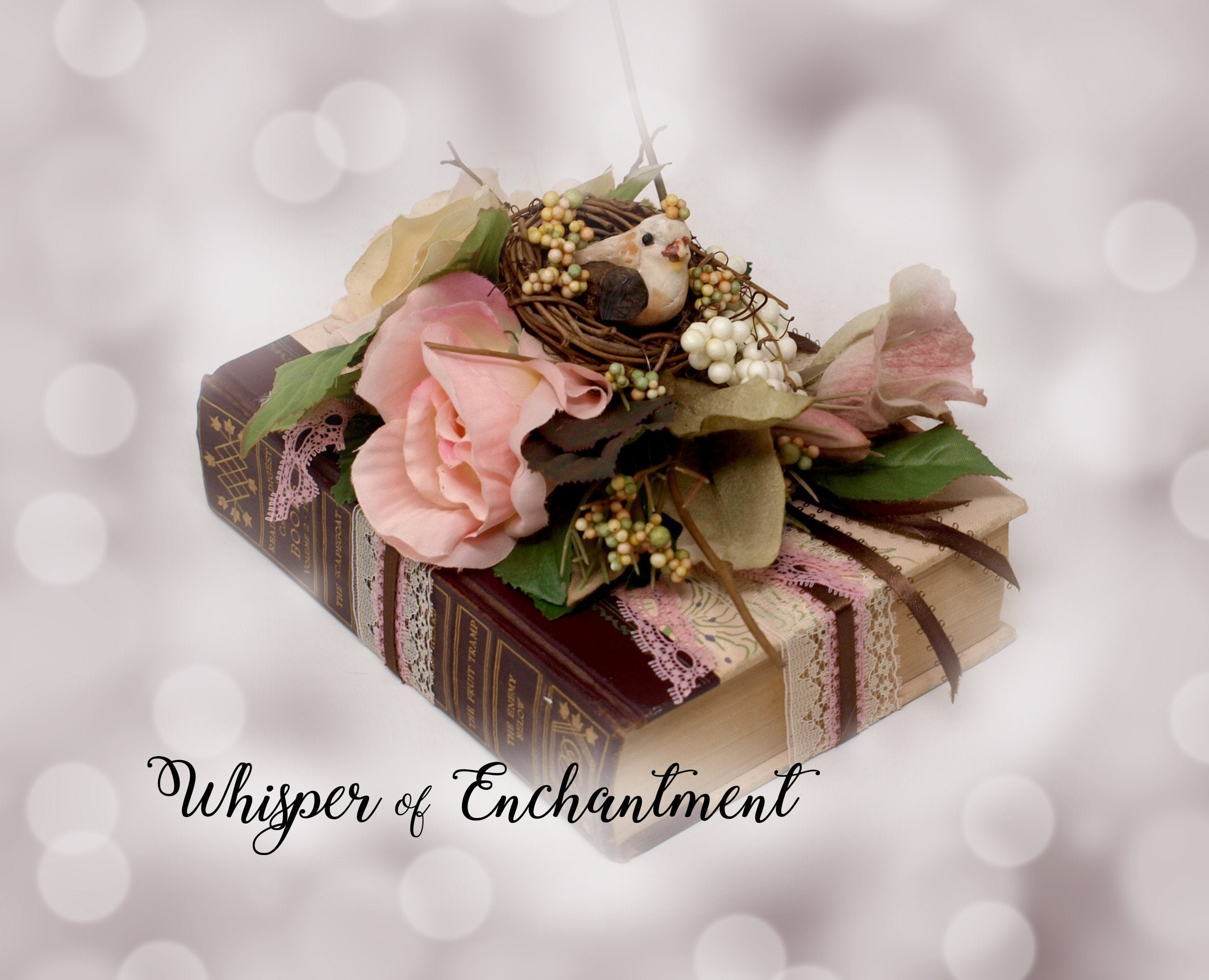 Shabby Chic Floral Arrangement Centerpiece Bird in nest | Etsy