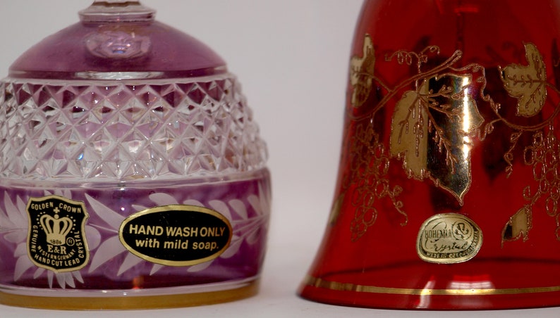 Vintage Bohemian Crystal Bell Gold Leaf Grape Vine Ruby Red - Etsy