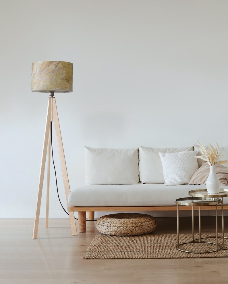 Tripod Floor Lamp Stone Veneer Lampshade Stone Floor Lamp | Etsy