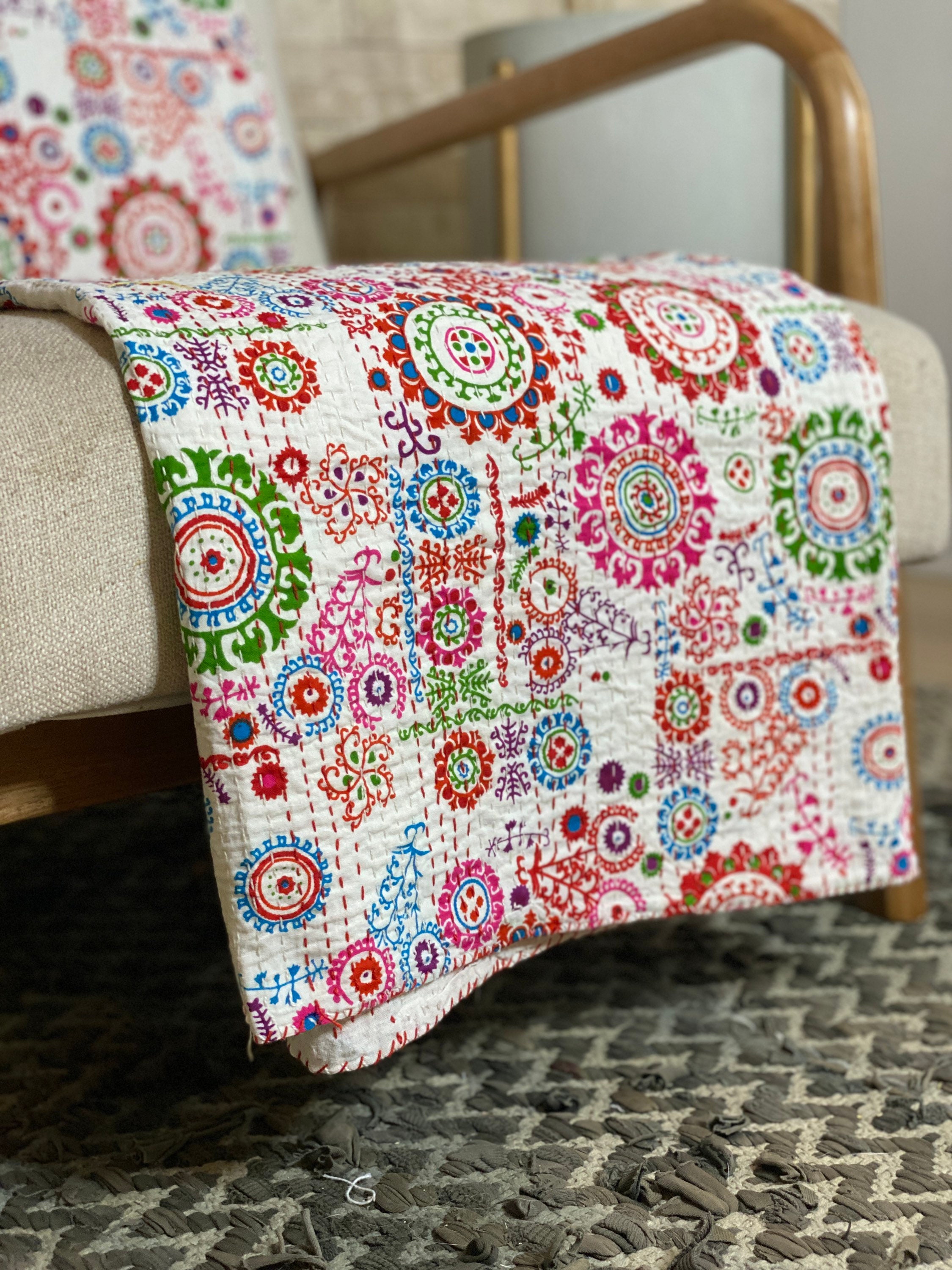 Whimsical Patterns Kantha Quilt free 2-3 Day Shipping - Etsy