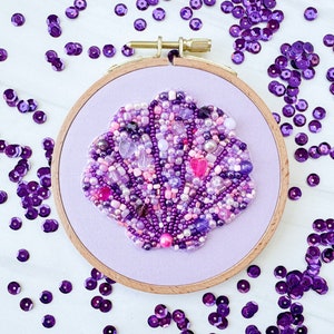 Purple and Pink Seashell Original One of A Kind Hand Embroidered Beads ...