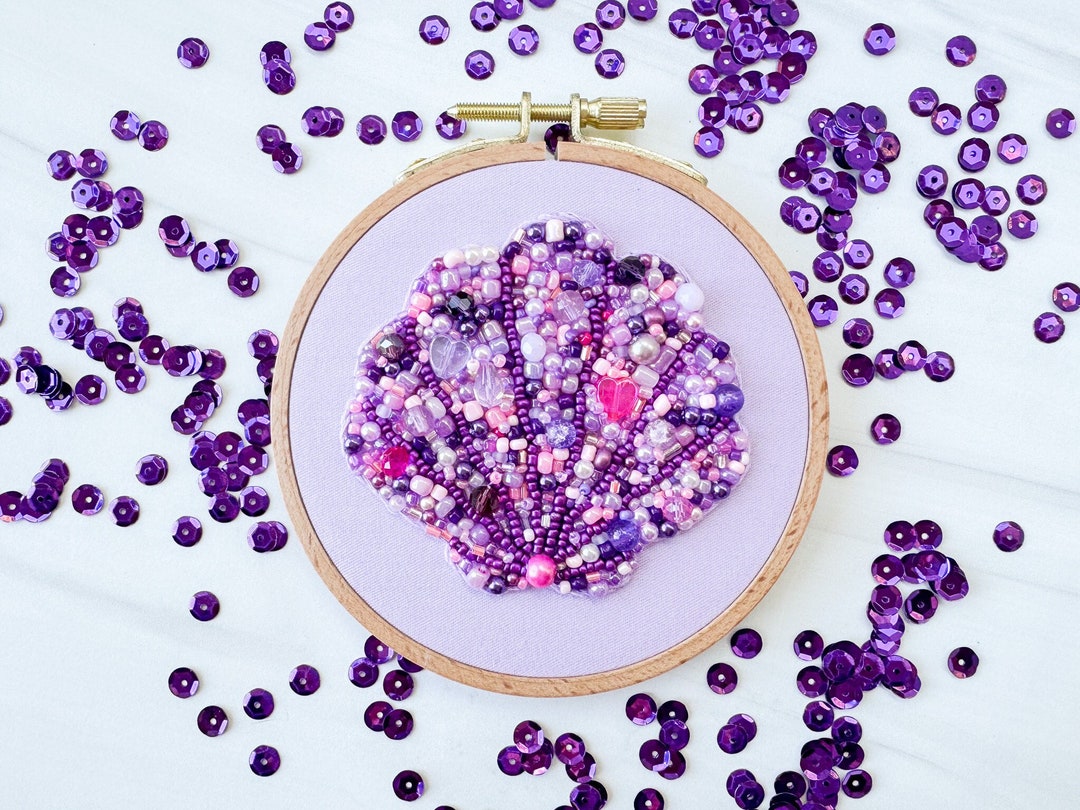 Purple and Pink Seashell Original One of A Kind Hand Embroidered Beads ...