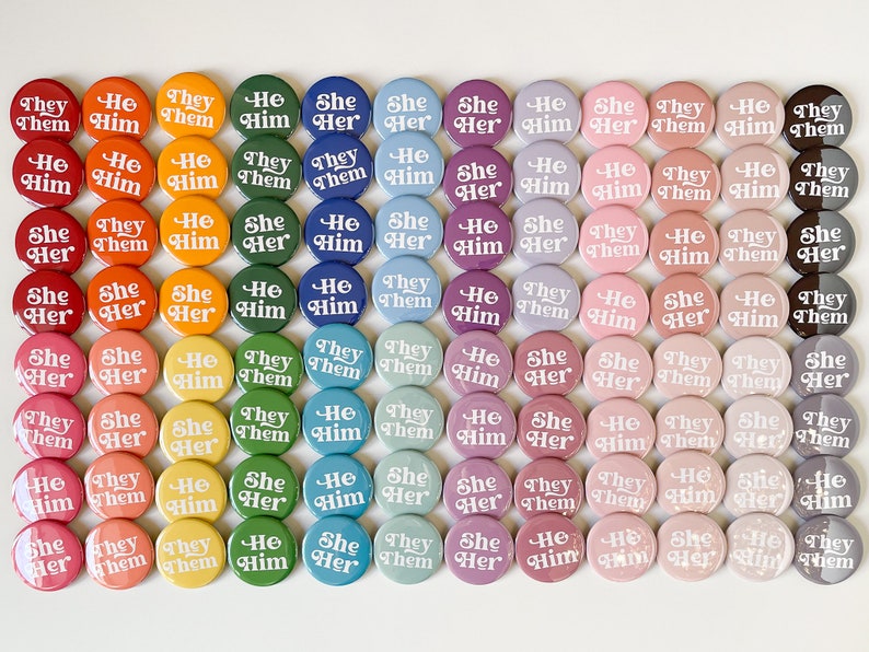 Pronouns Badge Button Pins He Him Pin They Them Pin She Her - Etsy