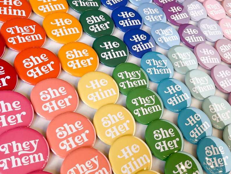 Pronouns Badge Button Pins He Him Pin They Them Pin She Her - Etsy