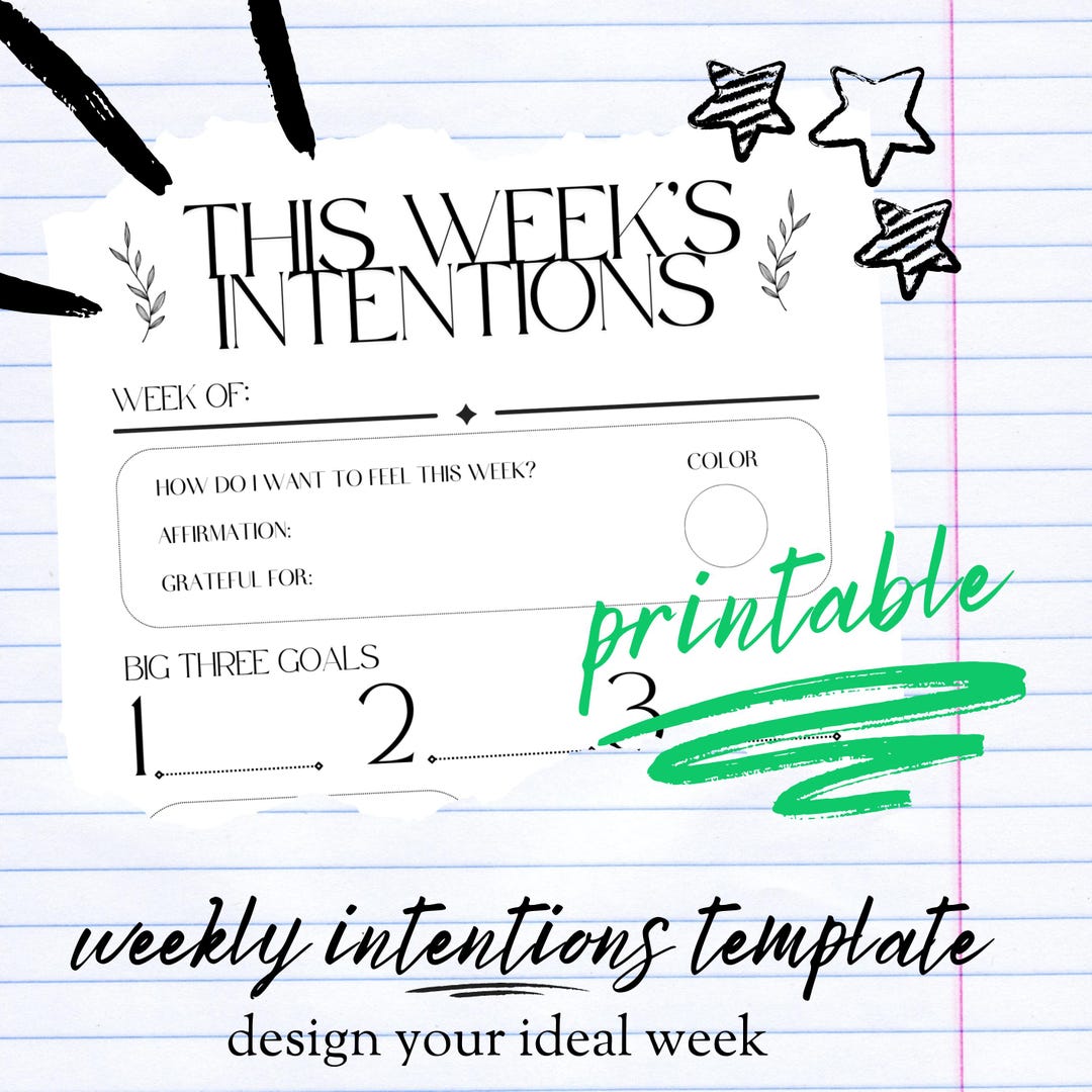 Weekly Intentions Template - US Letter & A4 Sizes - Etsy