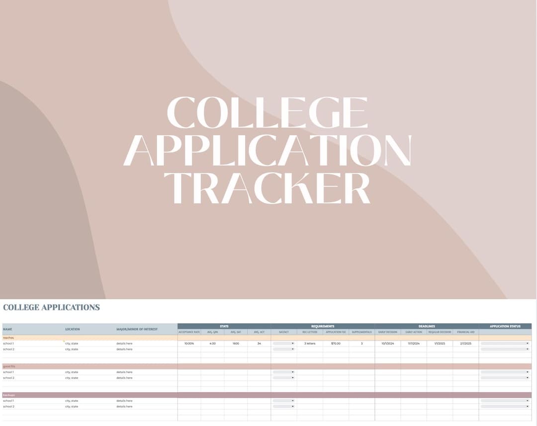 College Application Tracker Spreadsheet - Etsy