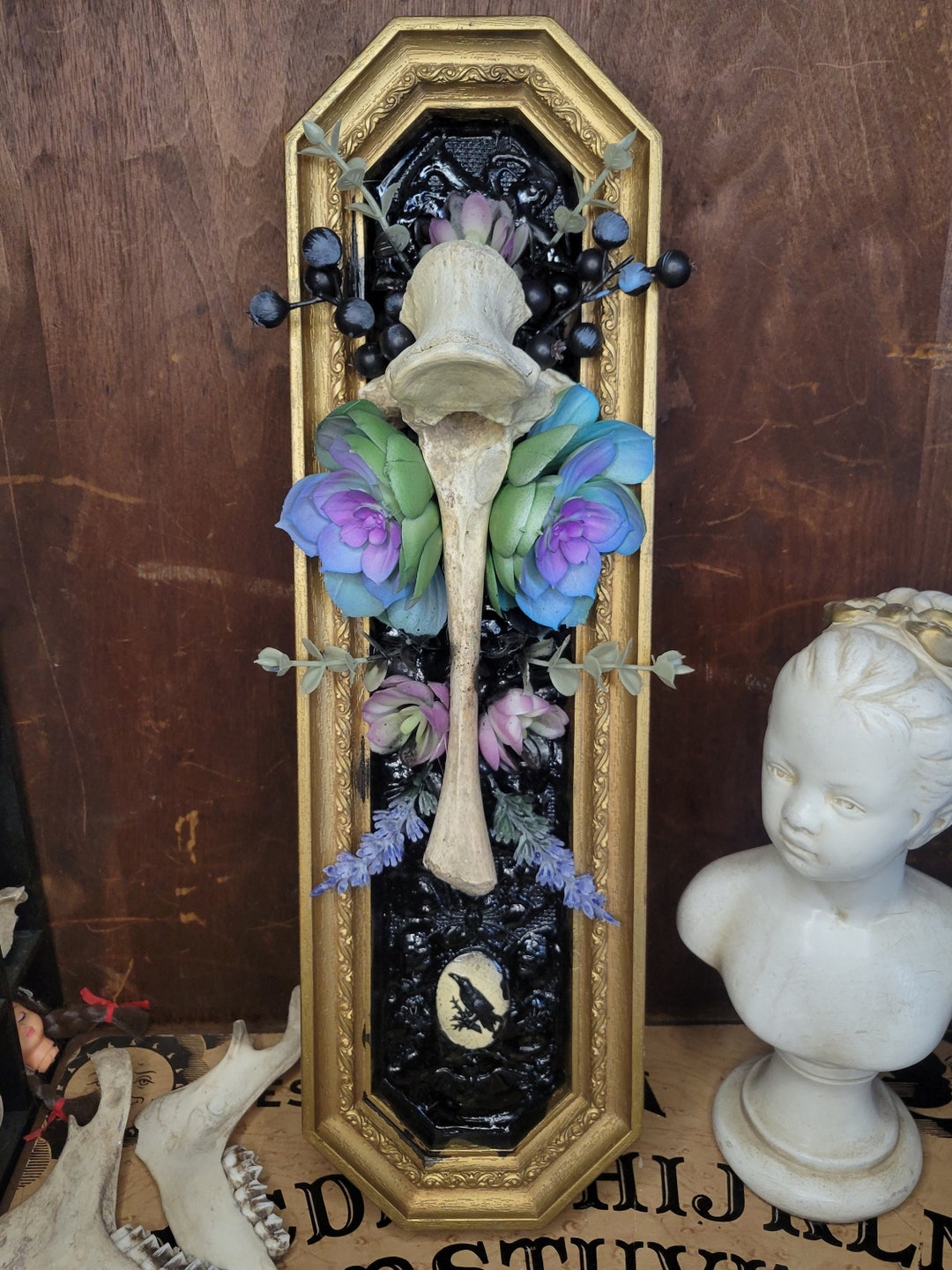 Cow Vertebra Golden Frame, Witchy Decor, Halloween Decor, Altar Decor ...