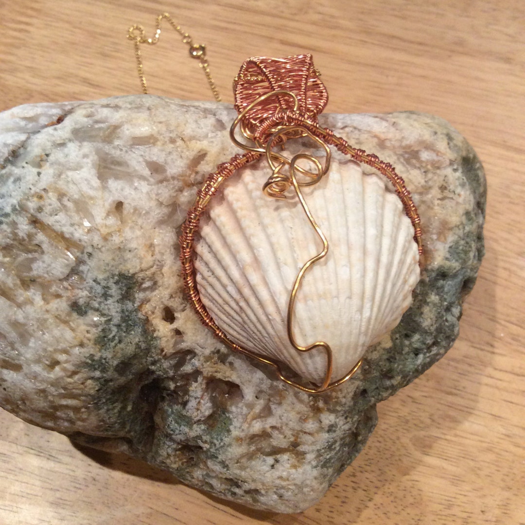 Copper and Gold Plated Wire Wrapped Shell Pendant - Etsy