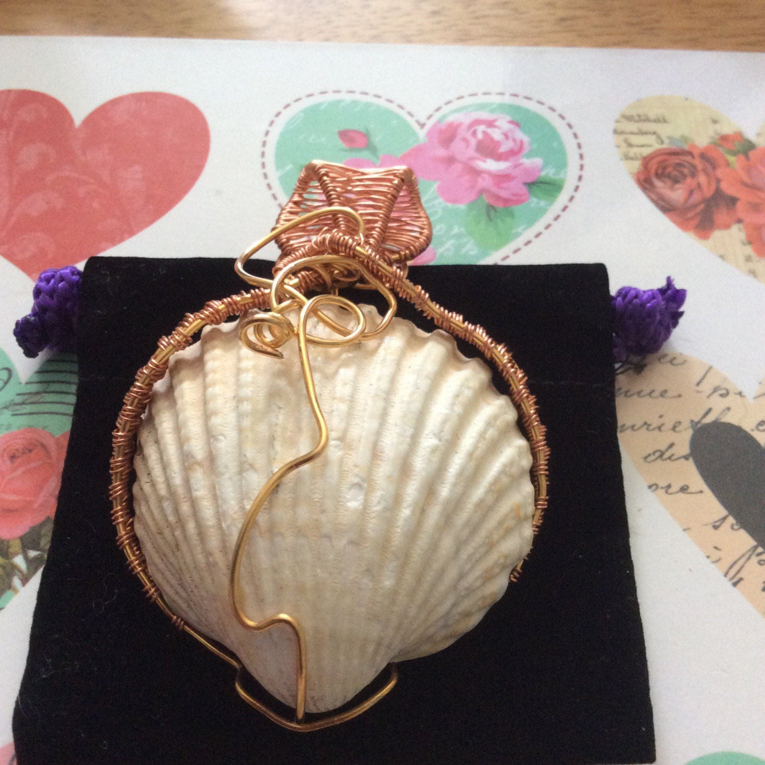 Copper and Gold Plated Wire Wrapped Shell Pendant - Etsy