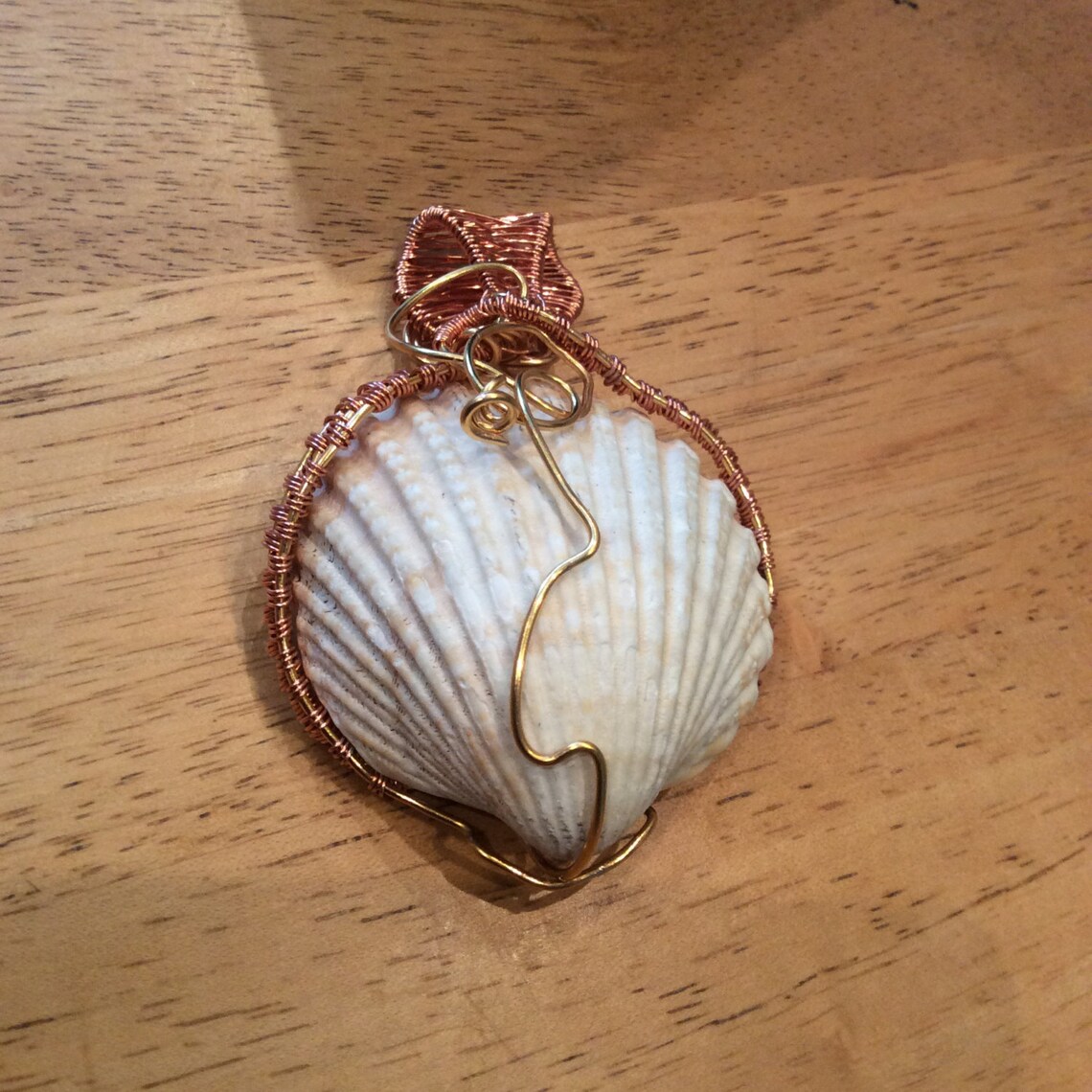 Copper and Gold Plated Wire Wrapped Shell Pendant - Etsy