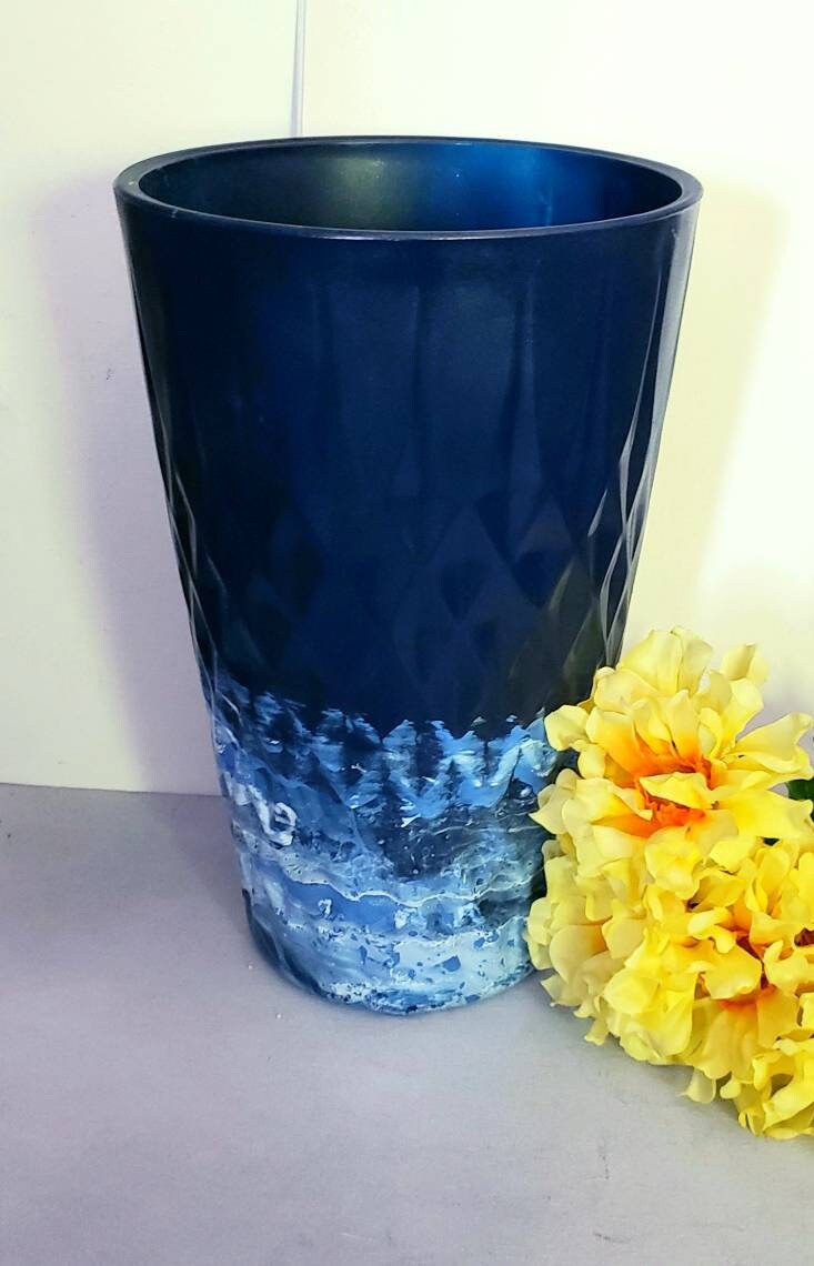 Large Navy Blue Glass Vase Etsy