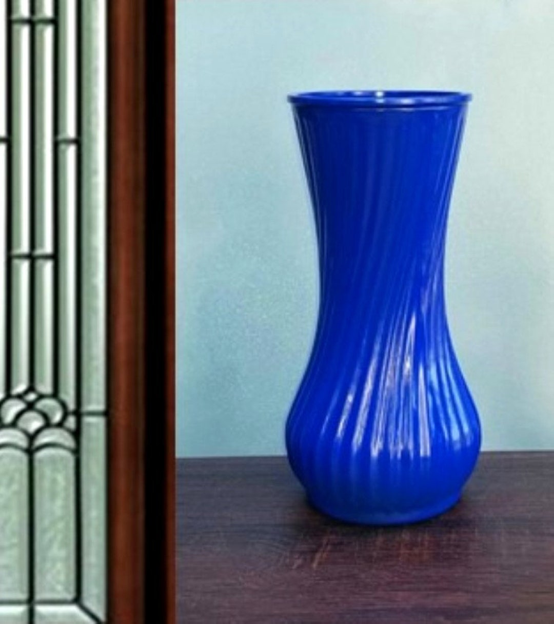 Tall Blue Glass Vase, Tall Blue Vase, Art Deco Vase, Cobalt Blue Glass ...