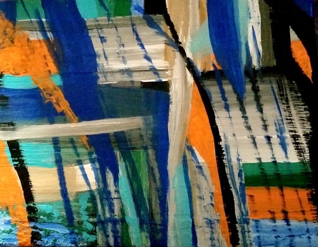 Abstract Painting on Canvas, Orange Abstract Art Print, Orange Blue ...