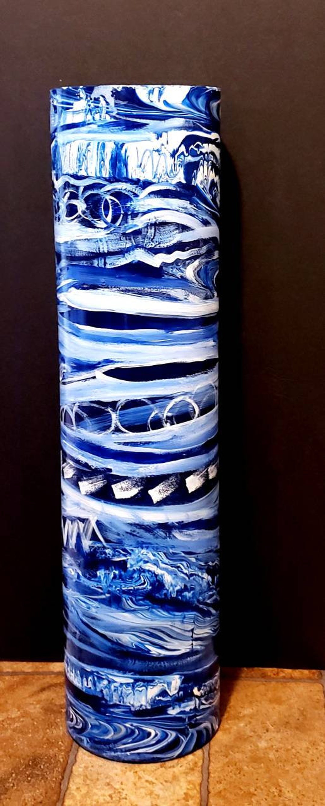 Tall Floor Vase, Floor Vase Hand Blown Glass, Tall Floor Vase, Blue ...