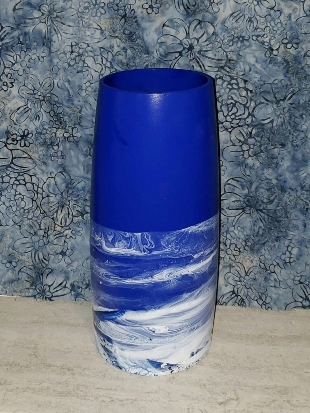 Tall Blue Glass Vase, Tall Blue Glass Vase, Maximalist Decor, Large ...