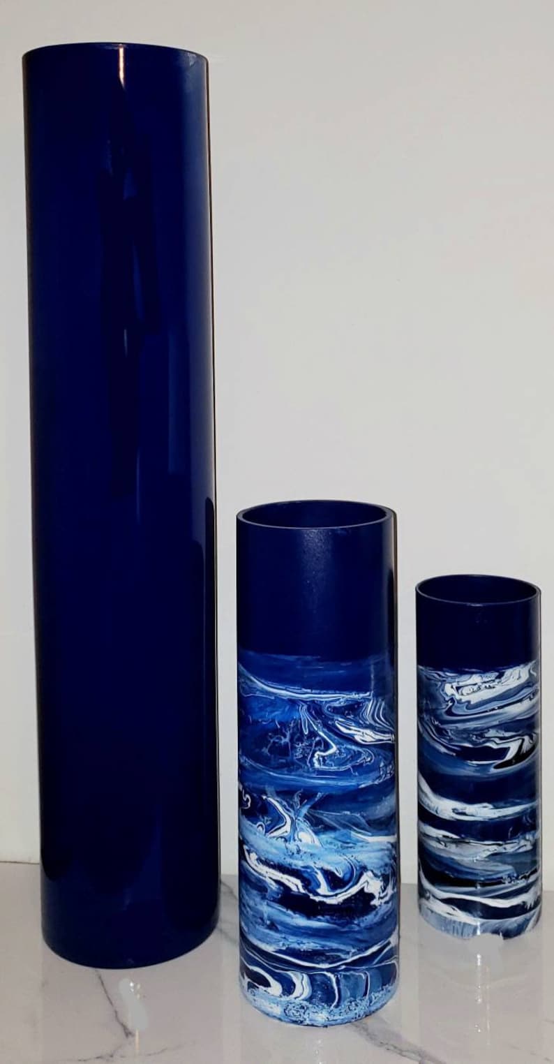 Tall Navy Blue Vase Tall Vase Navy Blue Navy Blue Glass Vase Etsy
