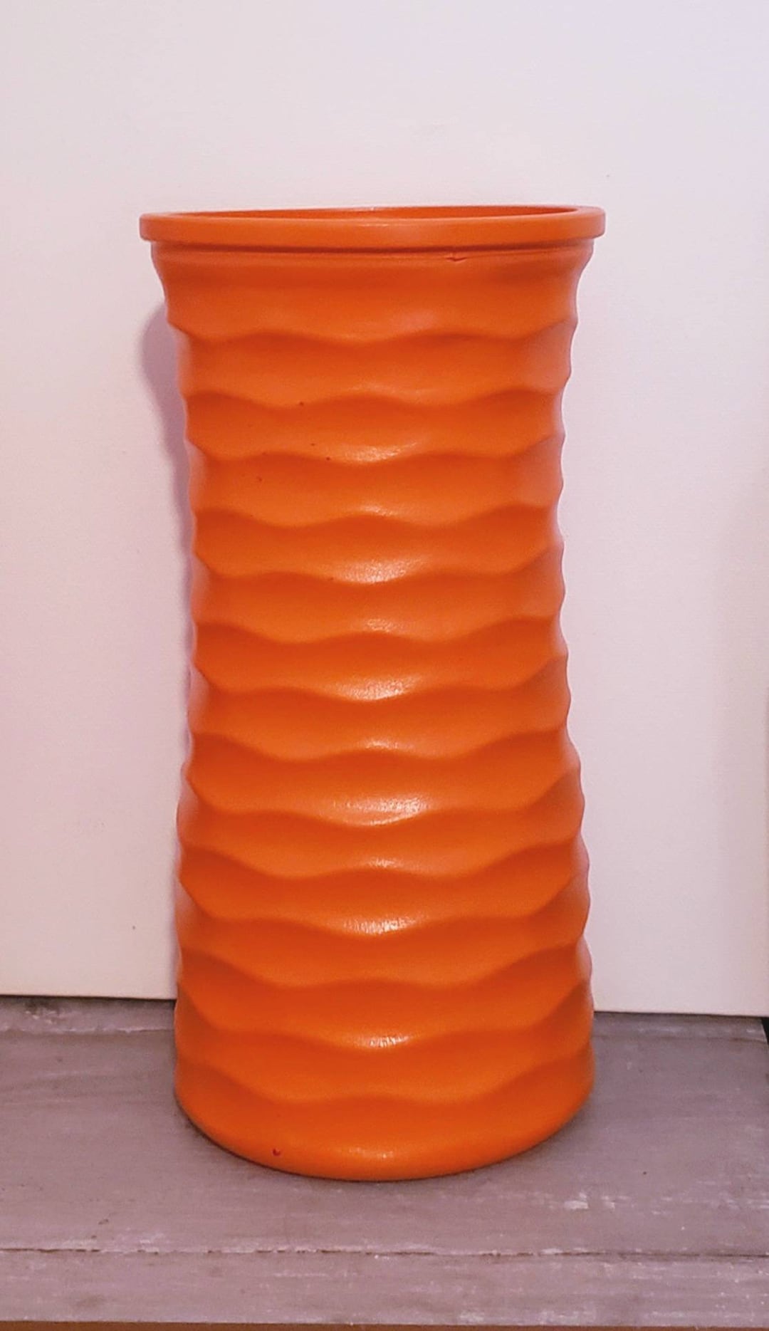 Tall Orange Glass Vase, Tall Orange Vase, Hand Painted Vase, Vintage ...