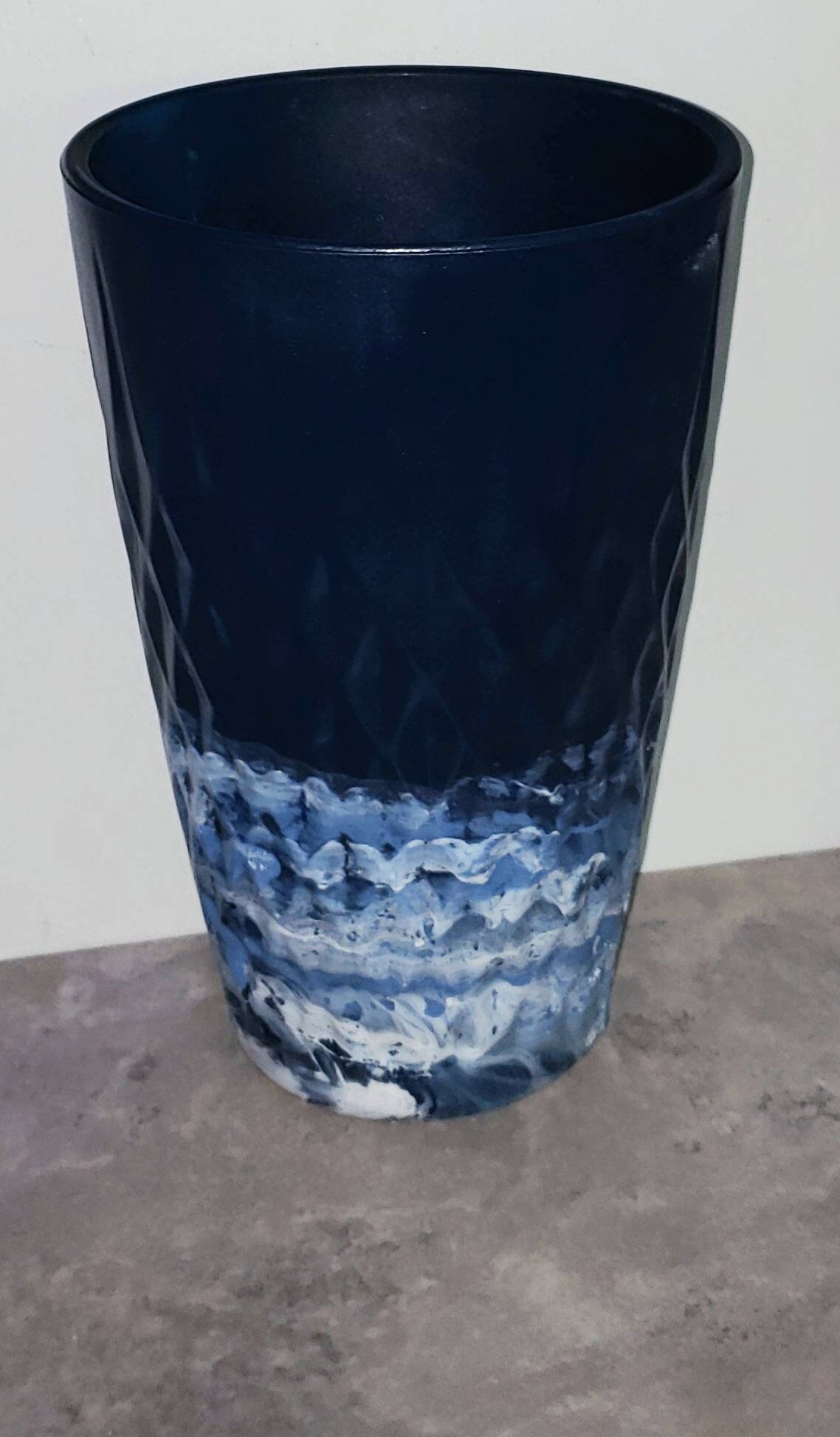 Large Navy Blue Glass Vase Etsy