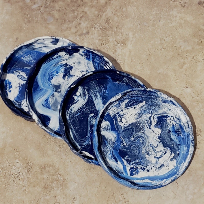 Blue Coaster Set - Etsy