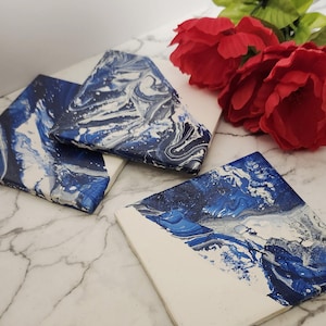 Blue Coaster Set, Navy Blue Ceramic Coasters, Wedding Gift, Art ...
