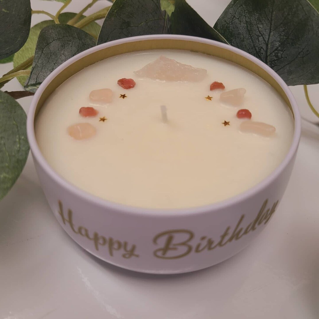 Birthday Candle | All Natural Soy Wax | Rose Quartz, Tourmaline ...