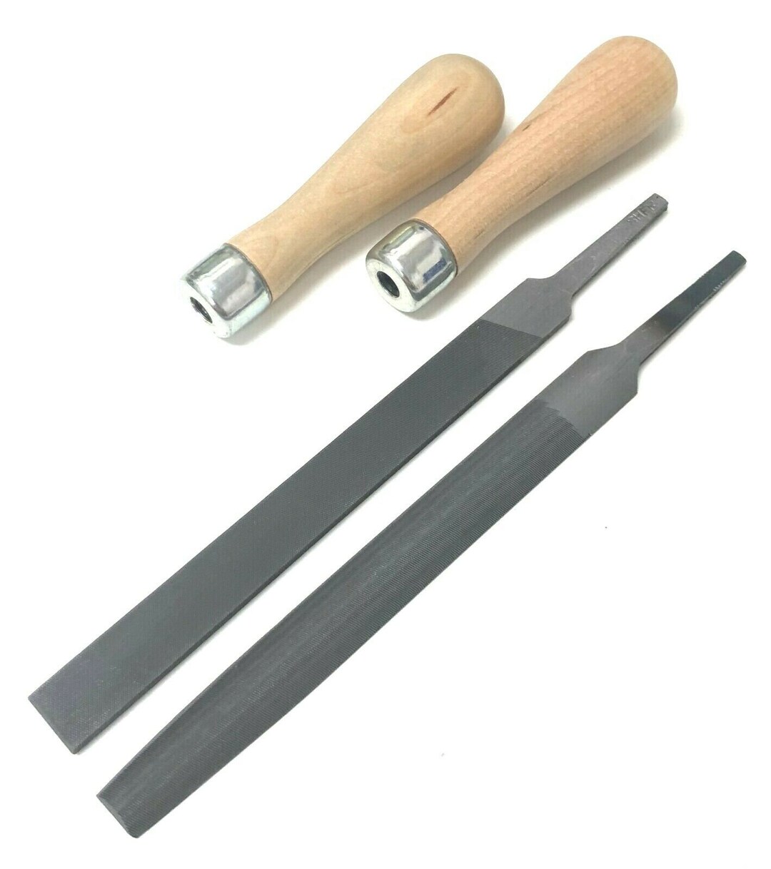 File Set With Lutz Skroo-zon 4 Wood Handle Flat & Half Round Hand Files ...