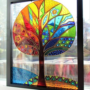 Tree Art Glass Painting Bohemian Decor Wall Decor Painted - Etsy