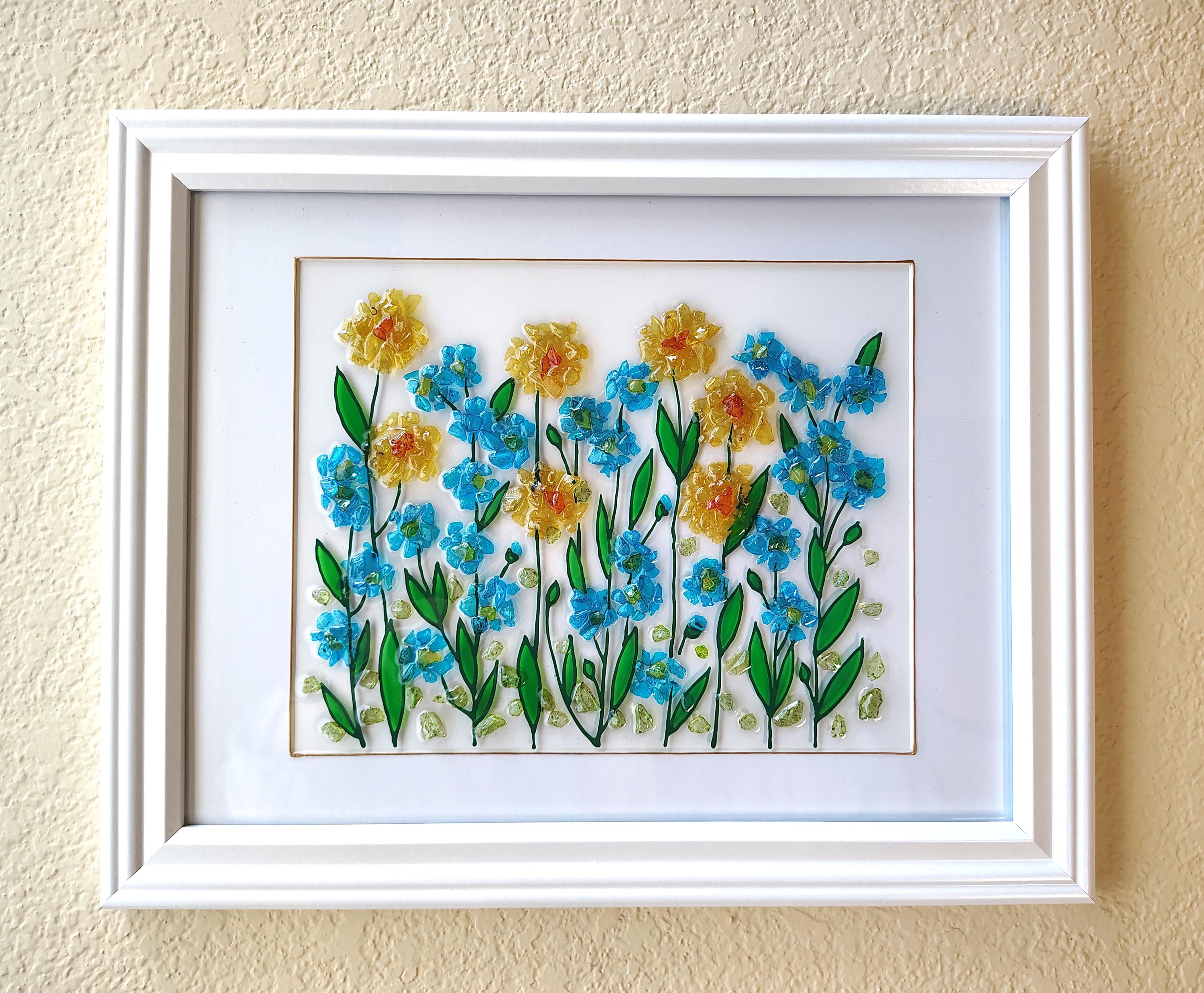 Crushed Glass Wildflower Resin Art: 3D Framed Glass Painting (15"x12 ...