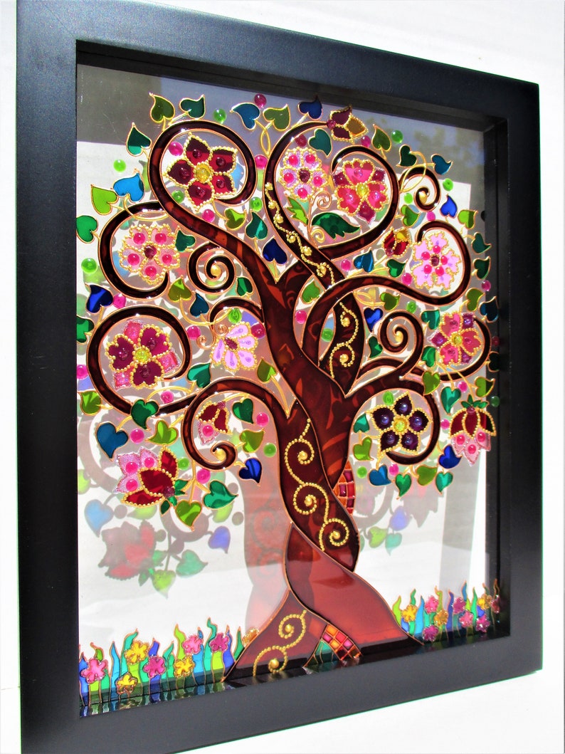 Tree of Life Glass Painting Bohemian Decor Stained Glass Wall | Etsy