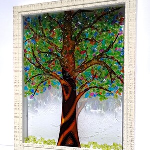 Tree 11x9 Crushed Glass Resin Art Sun Catcher Painted Glass Glass Art ...