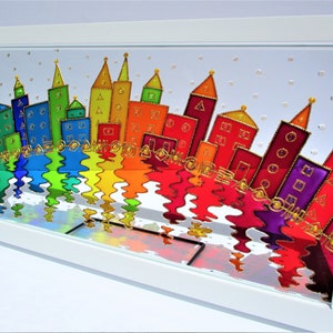 Rainbow Cityscape Glass Painting Glass Art Painted Glass - Etsy