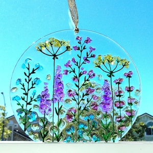 Wildflowers 8 Crushed Glass Resin Art Suncatcher Faux Stained Glass ...