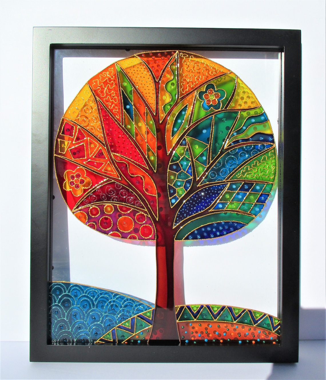 Tree Art Glass Painting Bohemian Decor Wall Decor Painted - Etsy