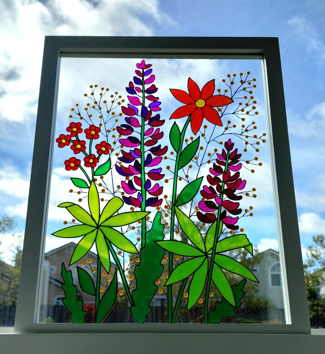Lupine 15"x12" 3D Glass Painting Flowers Painting Garden Flowers Art ...