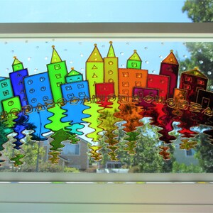 Rainbow Cityscape Glass Painting Glass Art Painted Glass - Etsy