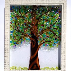 Tree 11x9 Crushed Glass Resin Art Sun Catcher Painted Glass Glass Art ...