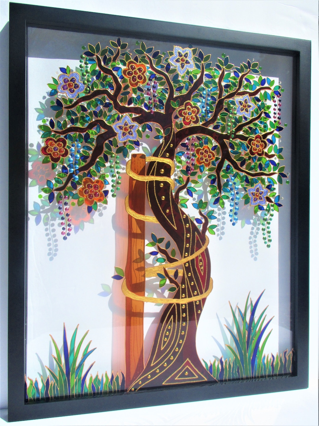 Tree of Andry 21" X 17" 3D Glass Painting Modern Art Tree of Life Wall ...