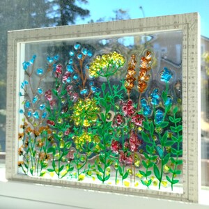Wildflowers 11"x9" Crushed Glass Resin Art Sun Catcher Painted Glass ...