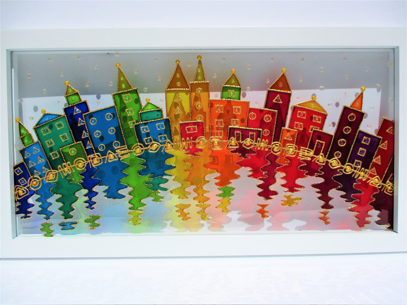 Rainbow Cityscape Glass Painting Glass Art Painted Glass - Etsy