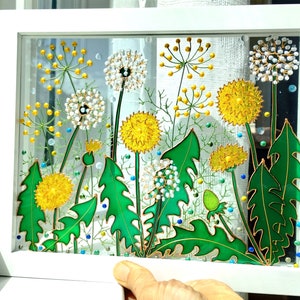 Dandelions 11"x9" 3D Glass Painting Sun Catcher Stained Glass Glass Art ...